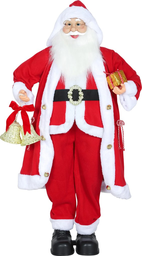 HOMCOM Santa Claus 1,15 m stojící Santa Claus s dárkem a vánoční zvonkohrou do interiéru, červený