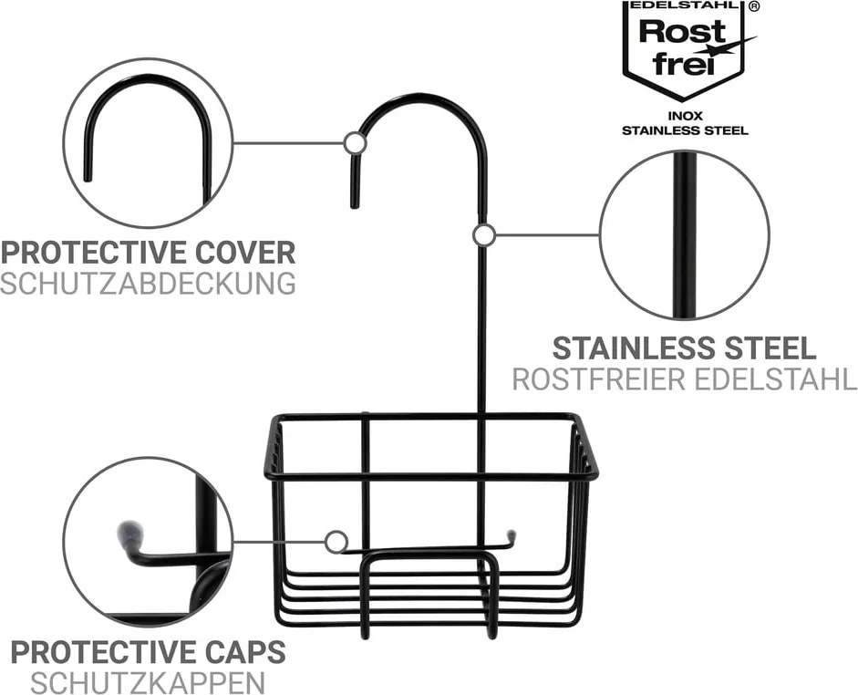 Černá závěsná koupelnová polička z nerezové oceli Milito – Wenko