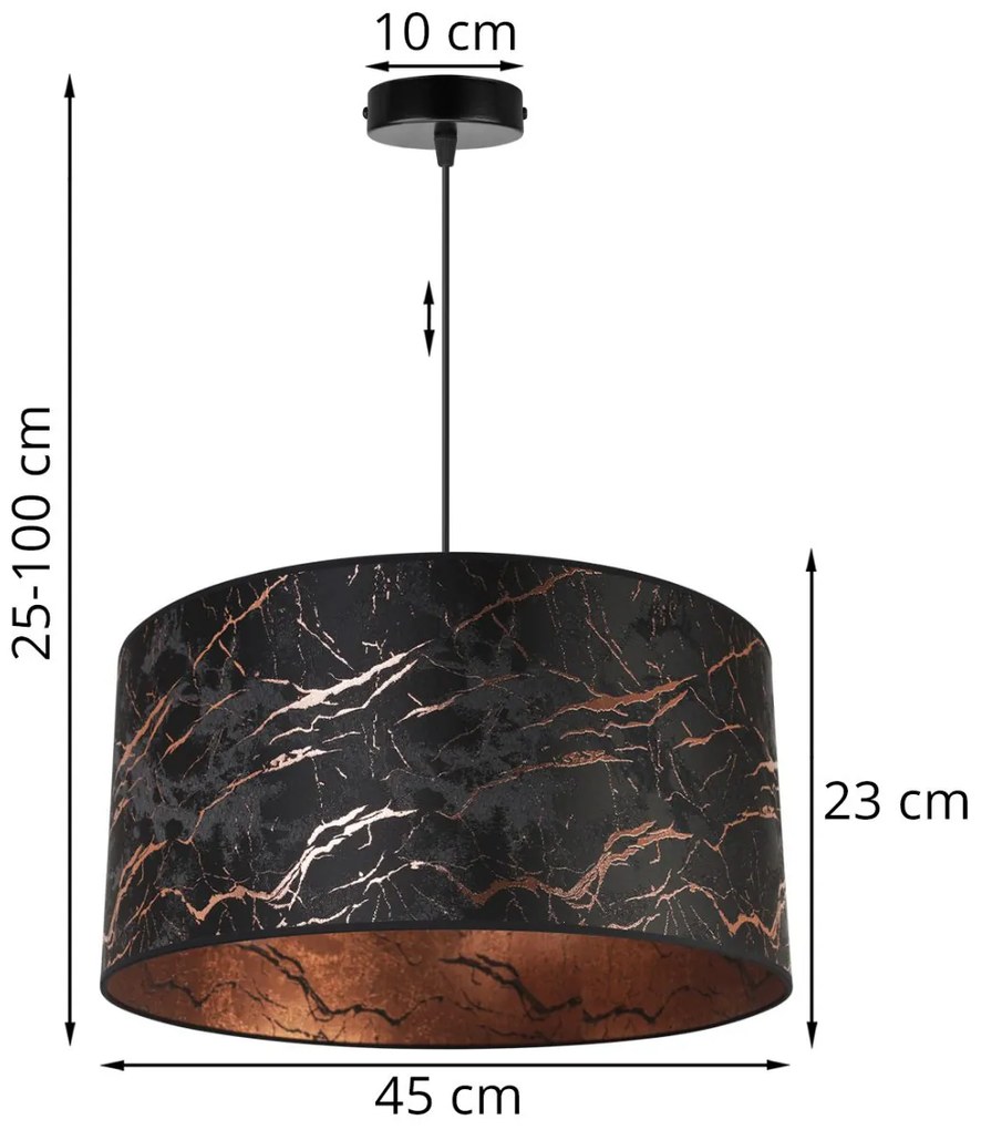 Závěsné svítidlo WERONA 3, 1x černé textilní stínítko se vzorem, (fi 45cm), C
