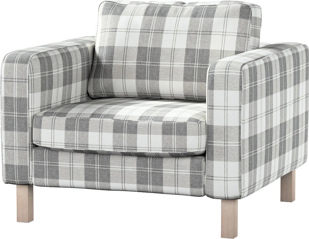 Potah na křeslo IKEA Karlstad, krátký barva šedá látka pletený vzor, vzorované