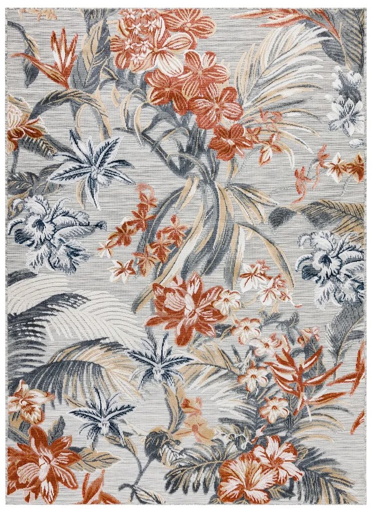 Dywany Łuszczów, Kusový koberec Botanic 65262 flowers grey – na ven i na doma, 137x190, vícebarevná, chodba / předsíň