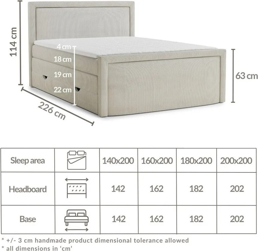 Krémová boxspring postel s úložným prostorem 200x200 cm Fresco – Maison de Rêve