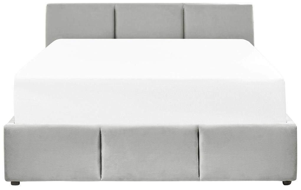 Sametová postel s úložným prostorem 140 x 200 cm světle šedá BOUSSE Beliani