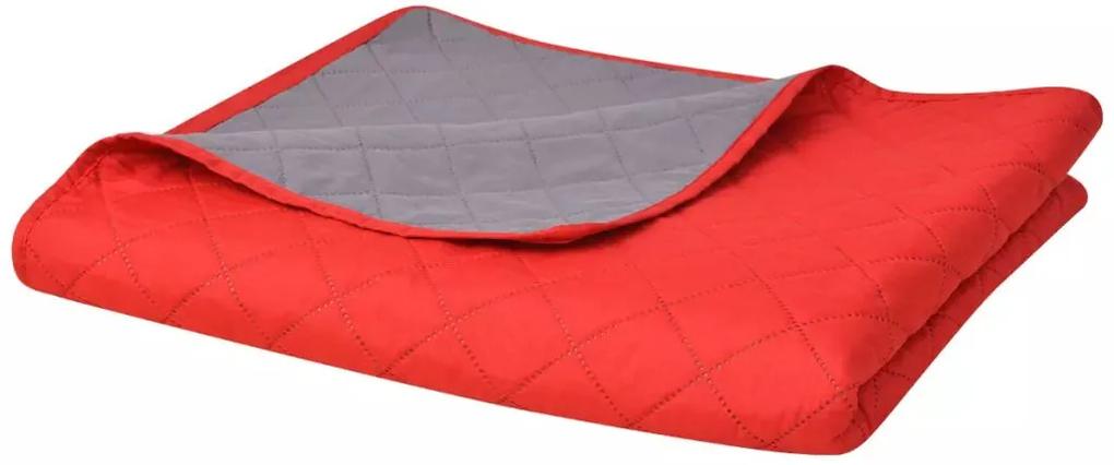 Oboustranný prošívaný přehoz na postel - červeno-šedý | 230x260 cm