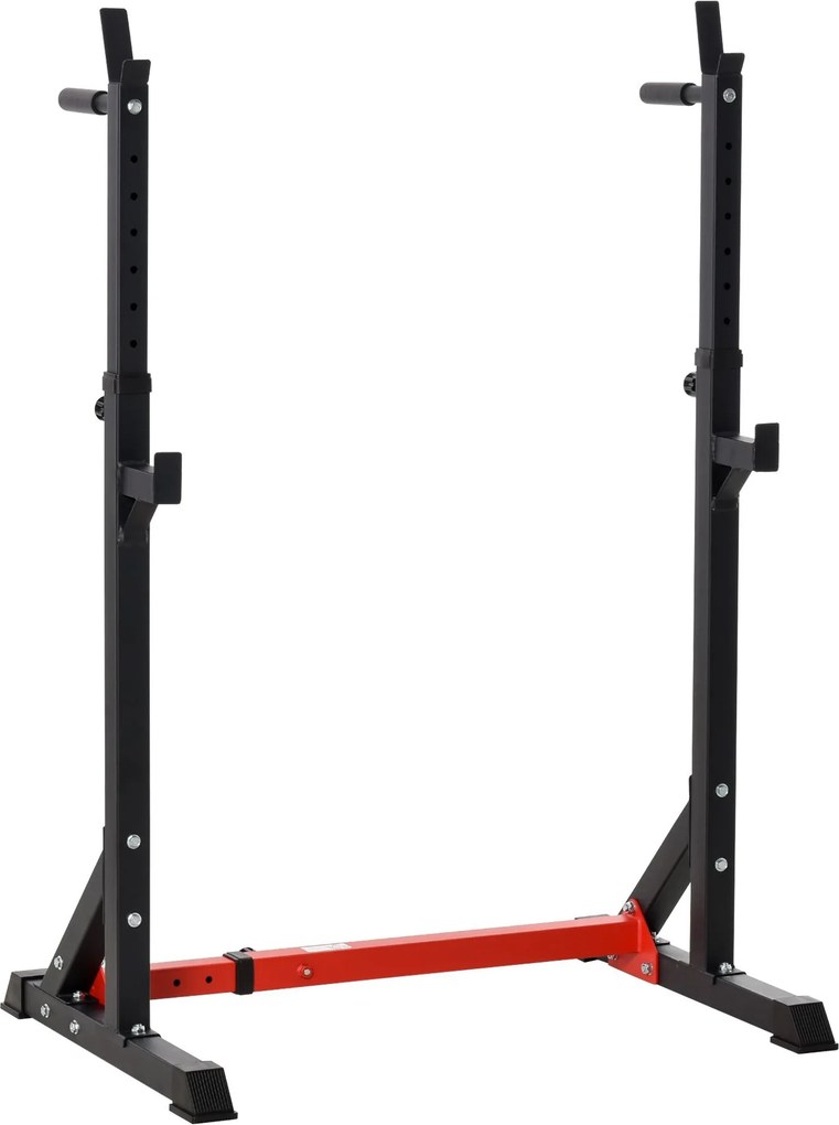 HOMCOM Stojan na činky - Ocelový stojan na činky s nastavitelnou výškou až 150 kg nosnost - Dřepovací stojan s gumovými nožičkami pro silový trénink