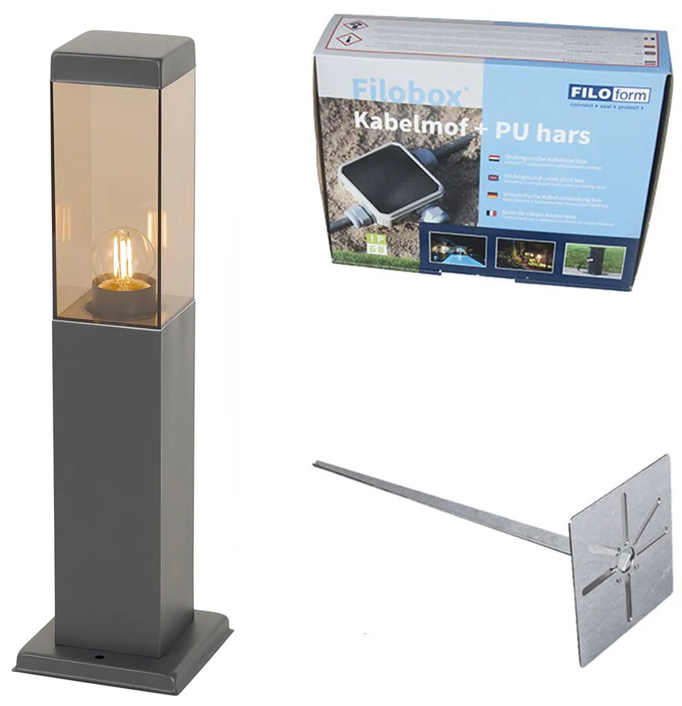 Moderní venkovní lampa tmavě šedá s kouřem 45 cm - Malios
