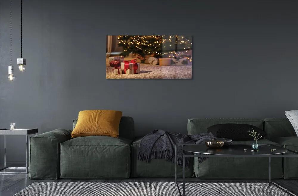 Obraz na skle Dary vánoční strom 100x50 cm