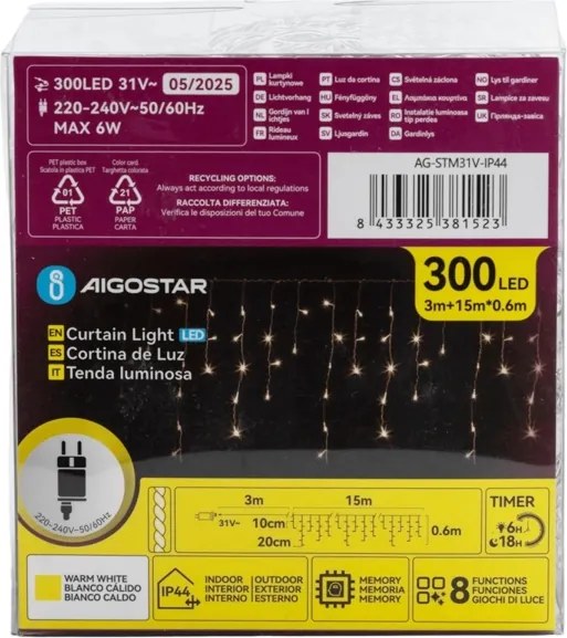 Aigostar - LED Venkovní dekorační řetěz 75xLED/6W/230V 15x0,6m IP44 teplá bílá