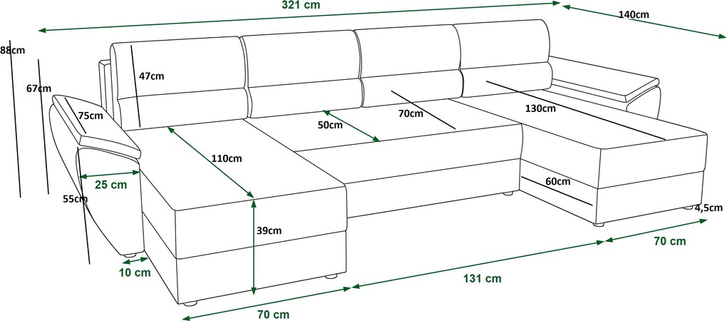 Rozkládací sedací souprava do U TAVERO 321x140 cm, tmavě modrá