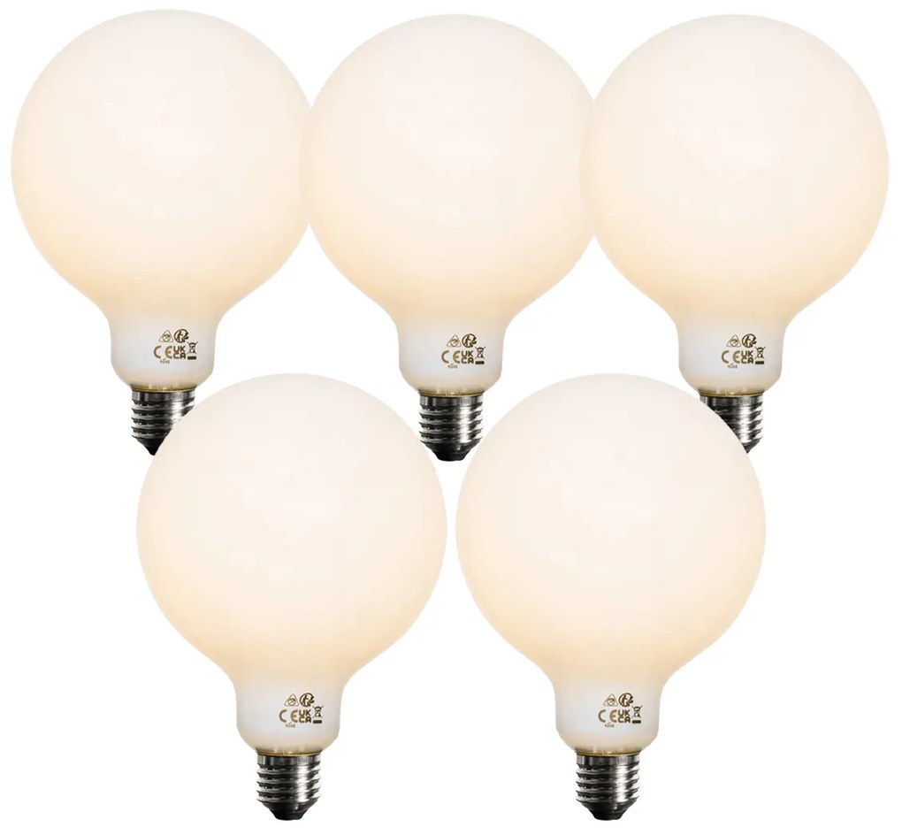Sada 5 stmívatelných LED žárovek E27 opálových G125 5W 450 lm 2700K