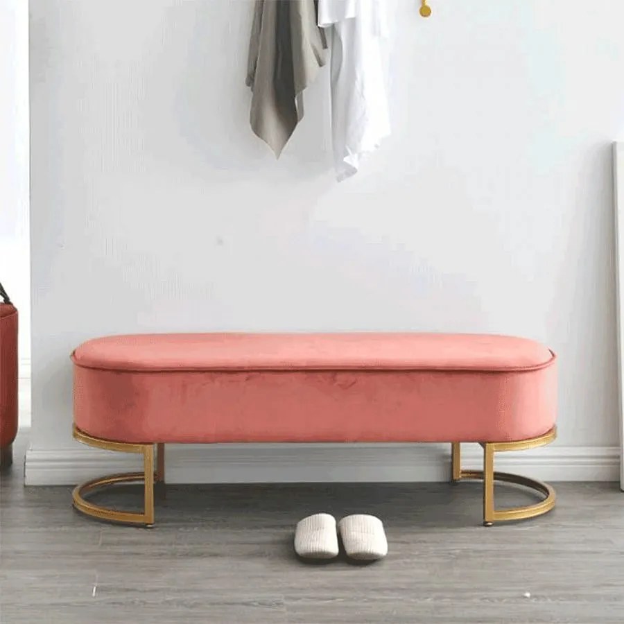 Tempo Kondela Designová lavice, růžová Velvet látka/gold chrom-zlatý, MIRILA NEW