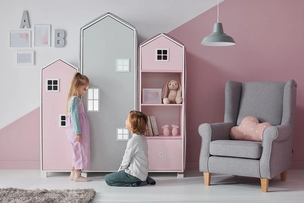 Vingo Dětská skříň domeček, růžová - 126 cm