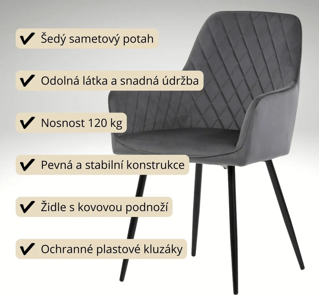 Vikio Jídelní set pro 4 osoby 160x90 cm dub noha U šedá židle s područkami VJS166-4S