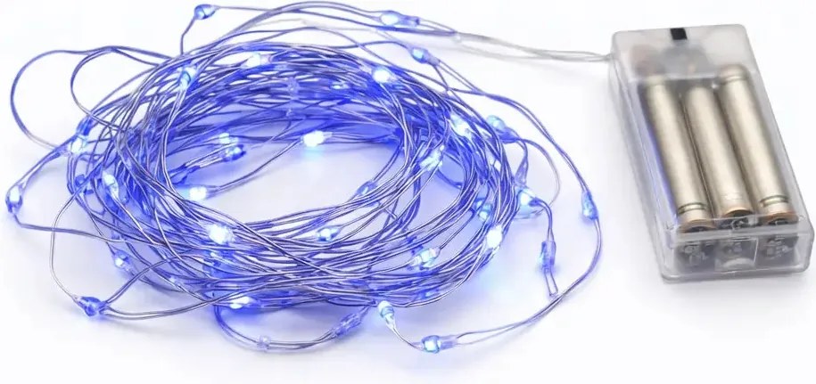 LED světýlka na baterie, kapičky, 2,30 m, modrá, 20 diod, drátek, IP20 interiér, 3 × AA