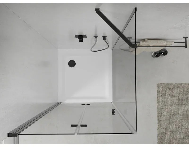 Mexen Lima, sprchový kout 90 (dveře) x 90 (stěna) cm, 6mm čiré sklo, černý profil + SLIM sprchová vanička 5cm s černým sifonem, 856-090-090-70-00-4010B