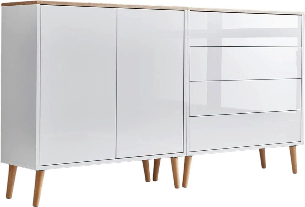 XXXLutz ŠIROKÁ KOMODA, bílá, dub artisan, vysoce lesklá bílá, 158/86/33 cm MID.YOU - Komody na nožičkách - 001067002102