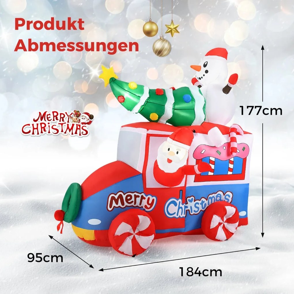 Costway 177 cm nafukovací vánoční dekorace LED Santa Claus v autě Vánoční
