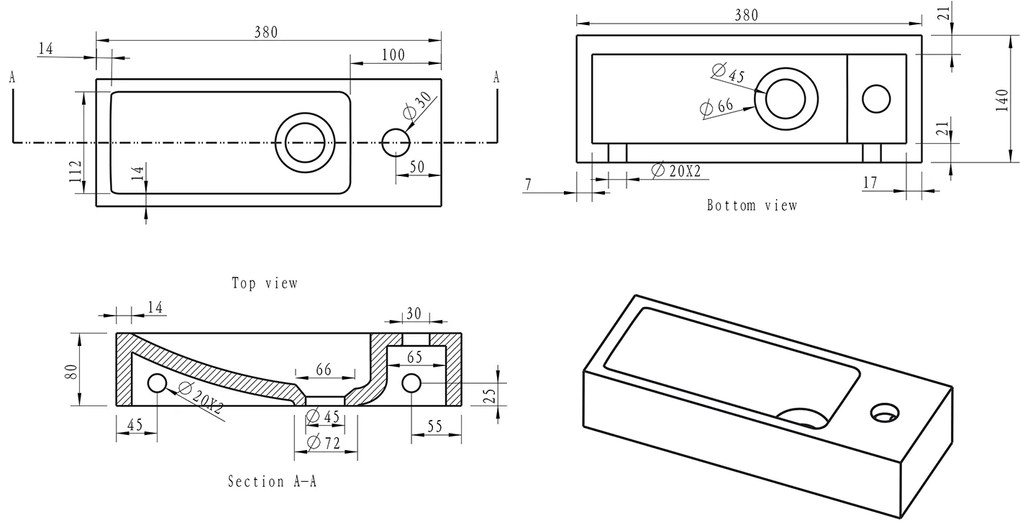 Sapho, BLOK kamenné umyvadlo 38x8x14 cm, černý Antracit, 2401-31