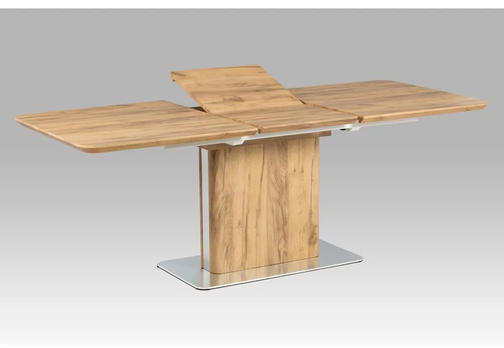 Artium Rozkládací jídelní stůl 160+50x90 cm, 3D folie dekor dub / broušený nerez -  HT-670 OAK
