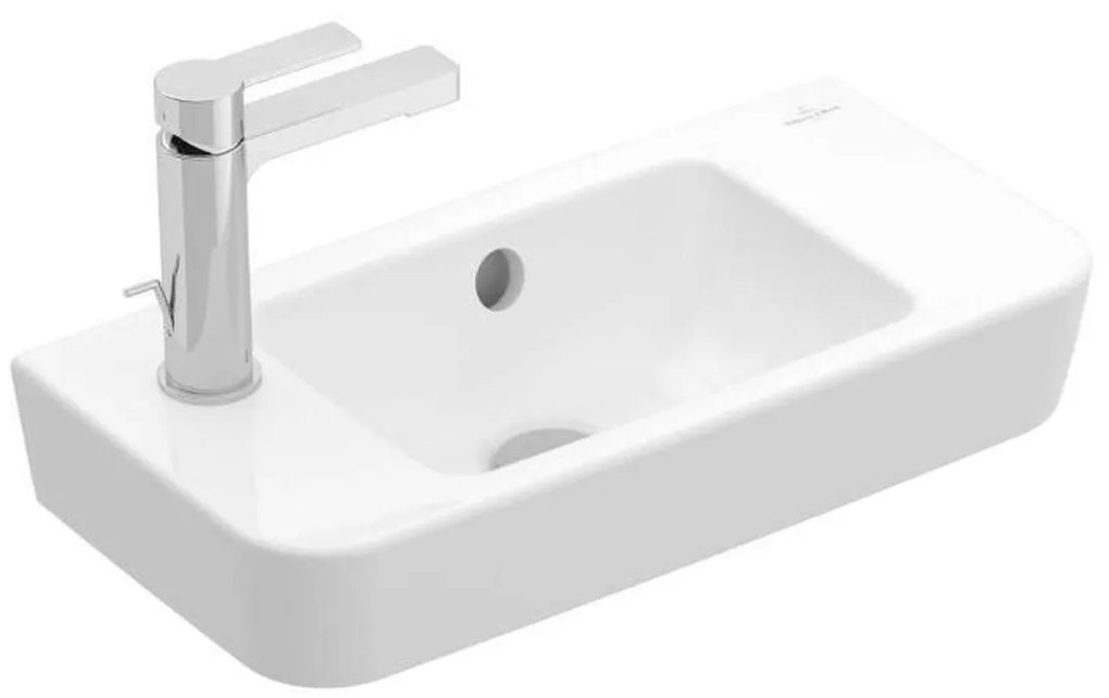 Villeroy & Boch O.novo - Umývátko Compact 50x25 cm, s přepadem, 1 otvor pro baterii vlevo, alpská bílá 4342L501