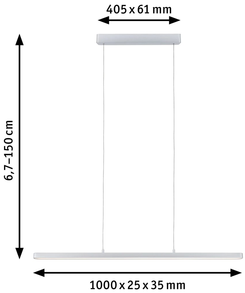 Paulmann 79886 Lento, Zigbee matně chromové lineární závěsné svítidlo se svícením nahoru-dolu, 3x13,5W LED tunnable white, stmívatelné, délka 100cm
