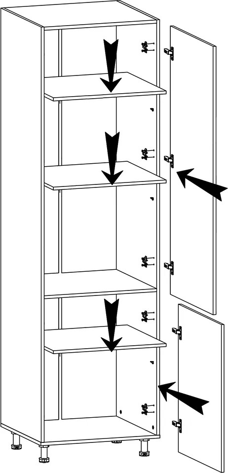 ASPEN b | vysoká skříňka D60R potravinová s policemi | 60 cm | LEVÁ | bílá lesk