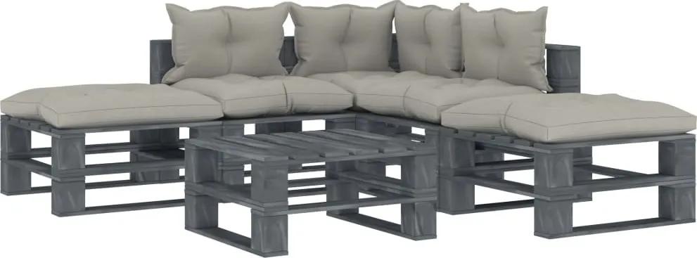 vidaXL 6dílná zahradní sedací souprava z palet + podušky dřevo [3052187] Barva: Černobílý