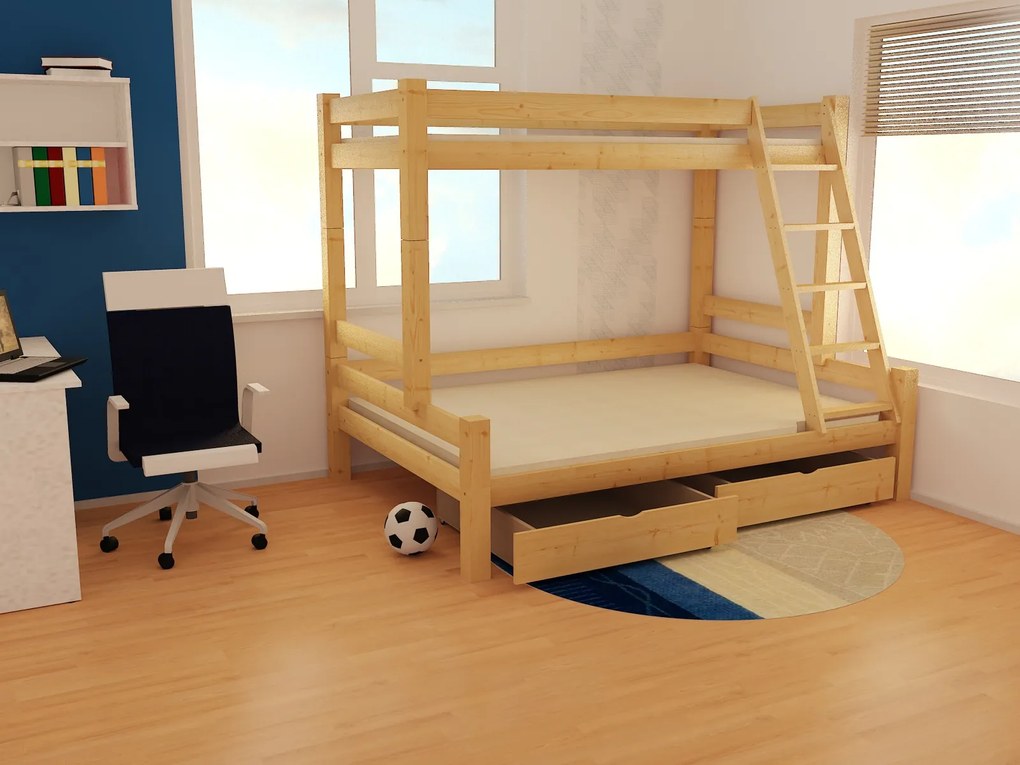 MAXMAX Dětská patrová postel s rozšířeným spodním lůžkem z masivu ROBUST 8X8 6A - 200x90 cm