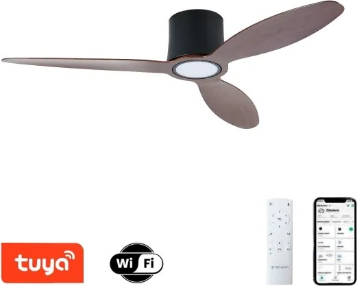 ZEVENTI - LED Stropní ventilátor VENTORA LED/24W/230V Wi-Fi Tuya černá/ořech +DO