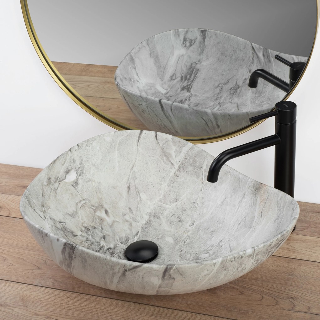 Rea Dora Stone, umyvadlo na desku 515x400x175 mm, šedá imitace kamene, REA-U5066