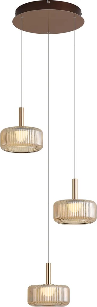 Designové závěsné svítidlo v barvě růžového zlata s jantarovým sklem vč. LED 3-stupňově stmívatelné 3-světelné Easylift - Fiera