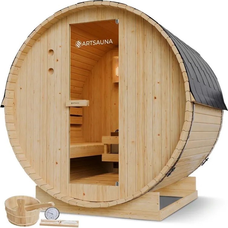 Zahradní sudová sauna pro 4 osoby s kamny 6 kW