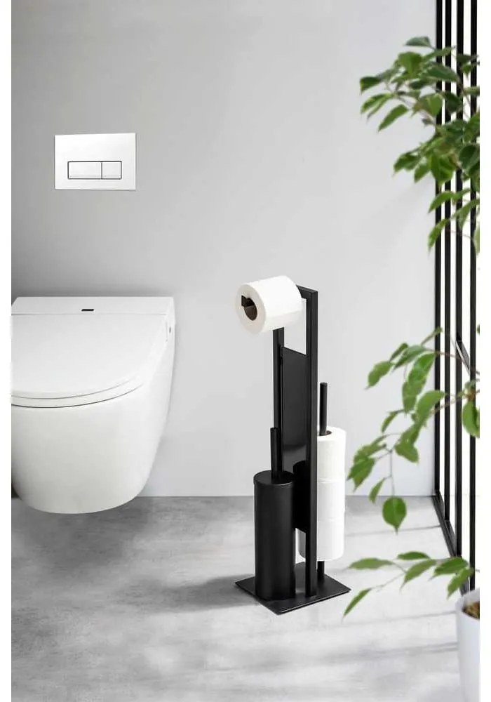 Matně černý ocelový stojan na toaletní papír se štětkou Rivalta – Wenko