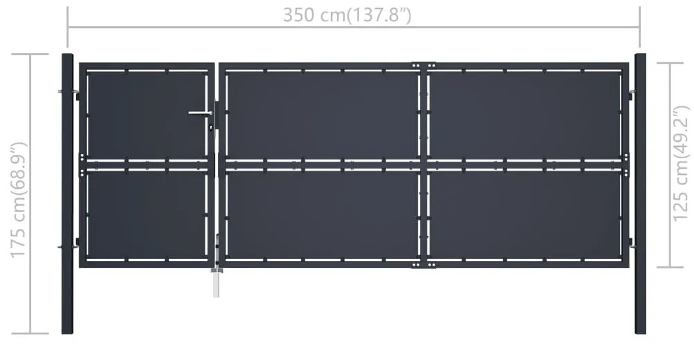 vidaXL Marketos Zahradní brána ocelová 350 x 125 cm antracitová
