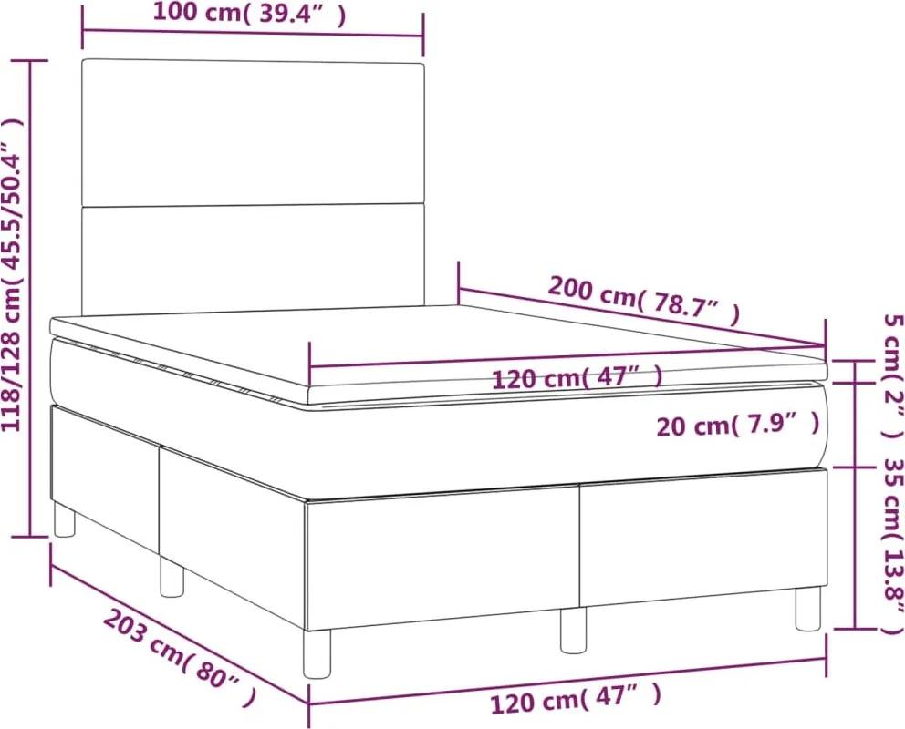 vidaXL Box spring postel s matrací a LED 120x200 cm samet [3135998] Barva: Růžová