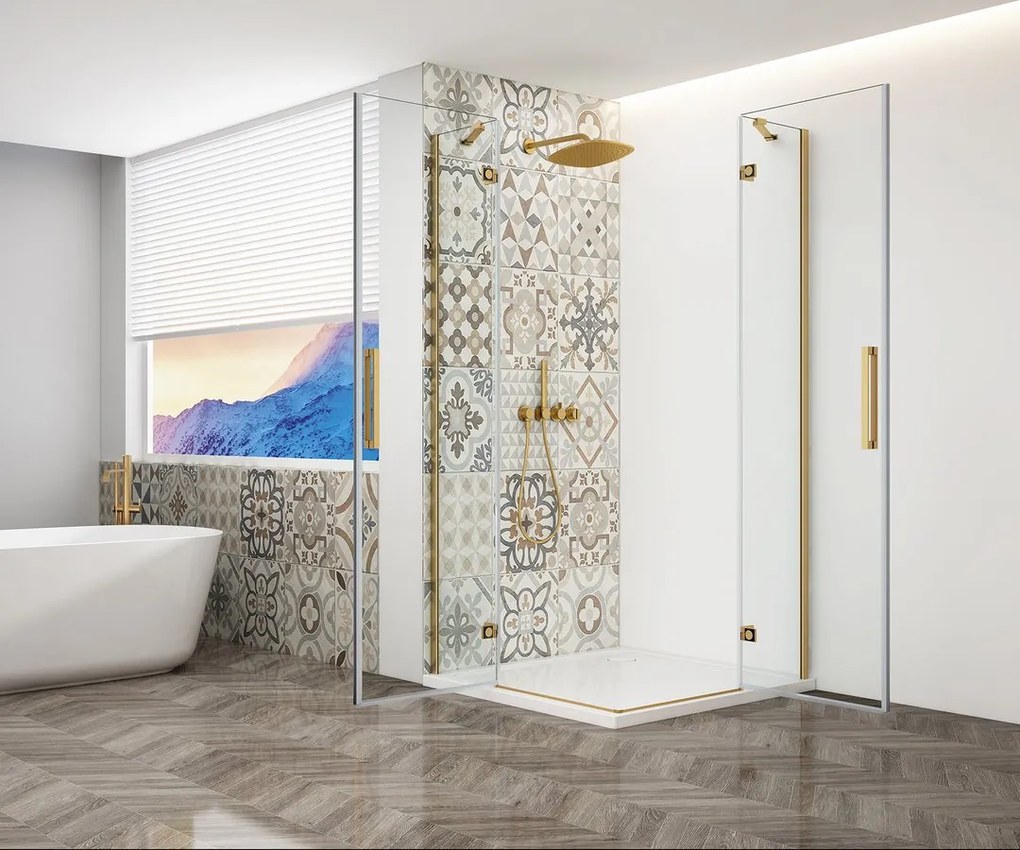 Gelco Trinity Gold Matt čtvercový sprchový kout 100 x 100 x 200 cm otevírací zlatá sklo čiré GT2210-10C-G