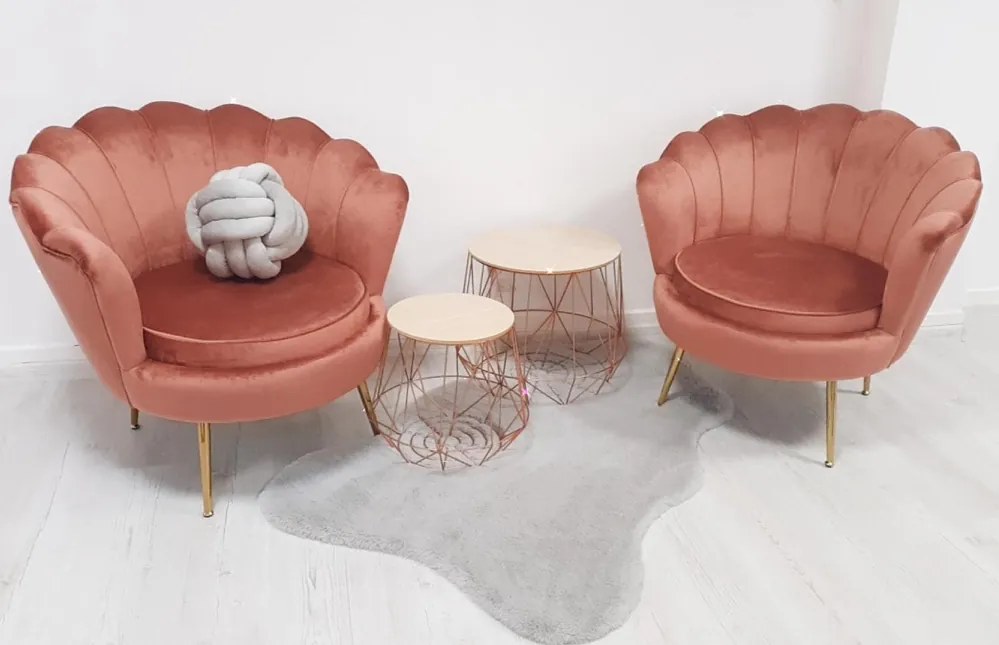 Křeslo ve stylu Art-deco, růžová Velvet látka / gold chrom-zlatý, NOBLIN