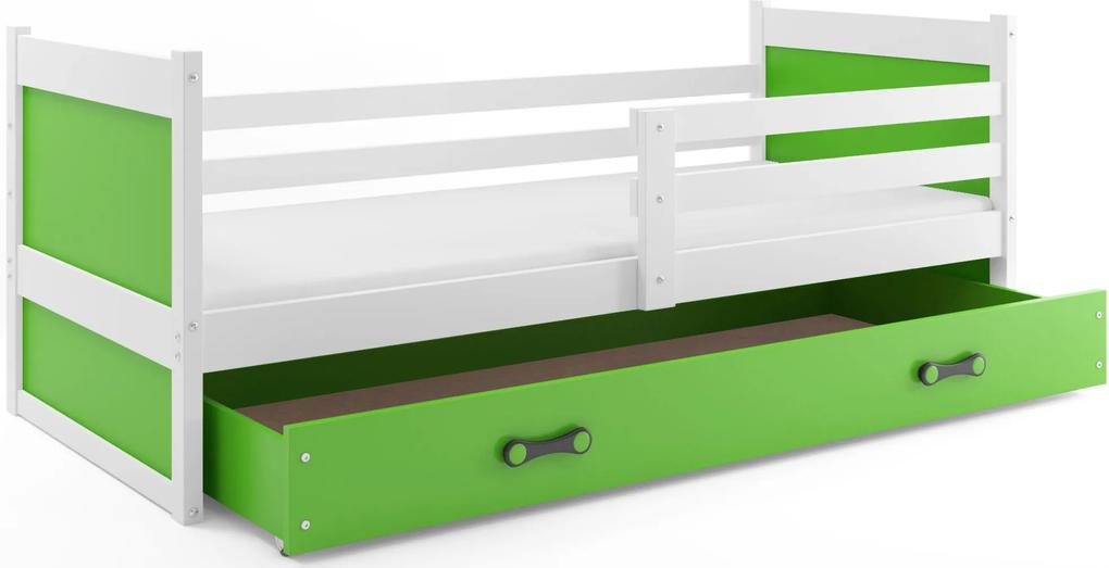 BMS Group Dětská postel s úložným prostorem RICO bílá Velikost postele: 200x90 cm, Barva výplní: Zelená
