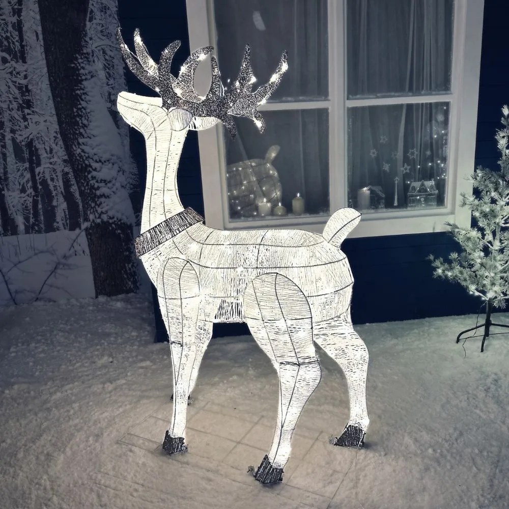 3D LED svítící jelen, 150 cm, ledově bílý s Flash, 161 diod, venkovní, IP44