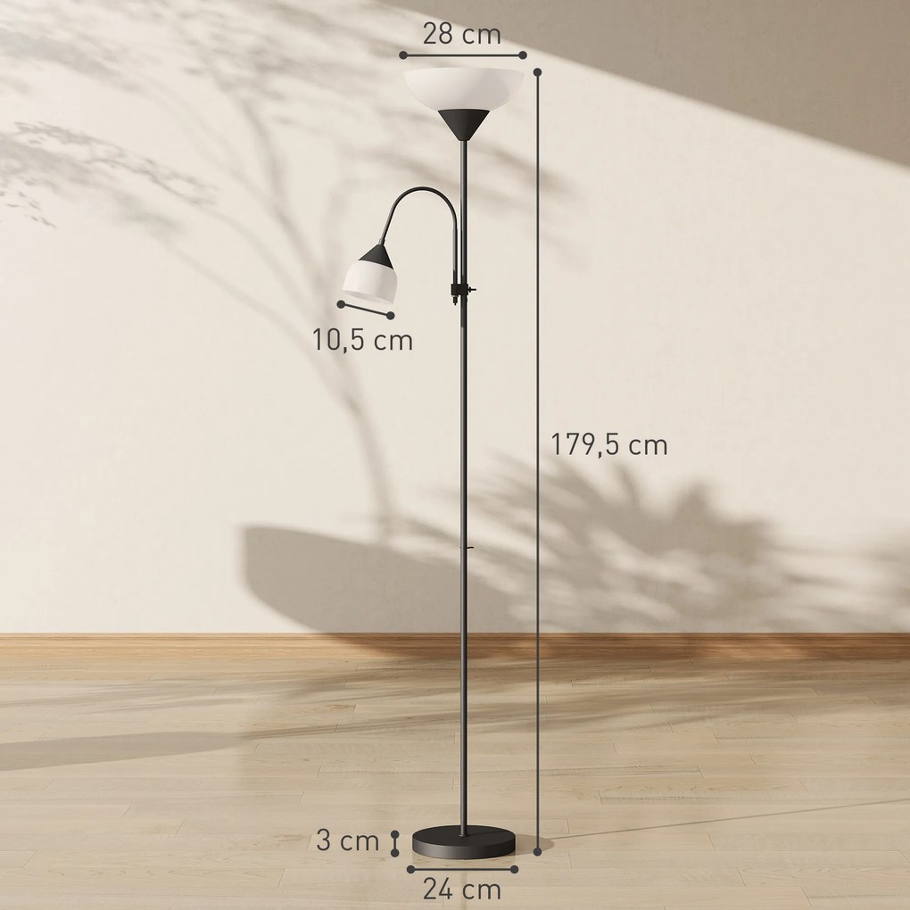 HOMCOM Stojací lampa s reflektorem, lampa matky a dítěte, vysoká lampa se 3 barevnými teplotami a flexibilním husím krkem, černá