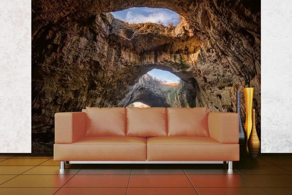 DIMEX | Samolepicí vliesová fototapeta na zeď Nádherný pohled z jeskyně MA-5-1662 | 375 x 250 cm | oranžová, hnědá, šedá