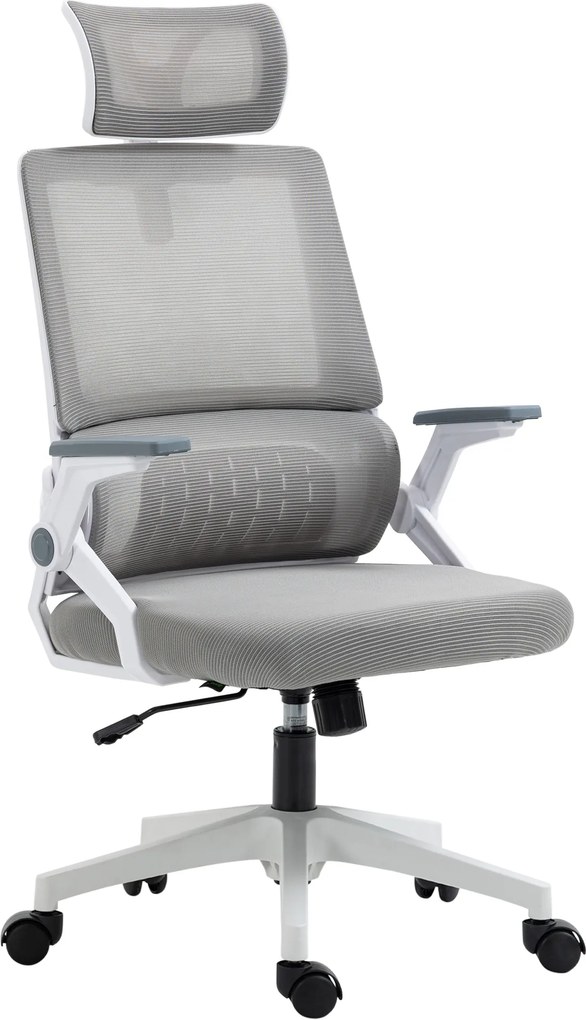 Ergonomická kancelářská židle Vinsetto s nastavitelnou opěrkou hlavy a područkami, výškově nastavitelnou otočnou židlí s funkcí houpání a síťovanou b…