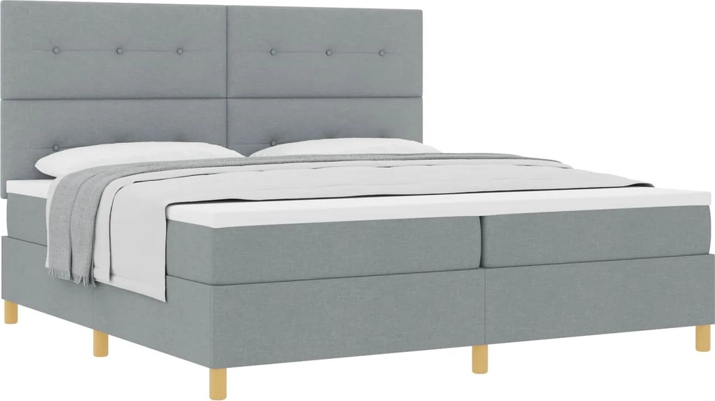 Postel s boxspringem s čelo Světle šedá 200 x 200 cm textil 3339644