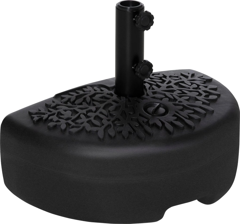 Stojan na slunečník Outsunny pro stěnu Ø38/48 mm polokruhový plnitelný se 21 kg vody nebo 18 kg písku pro zahradu, terasu, venkovní použití, 50x31x38