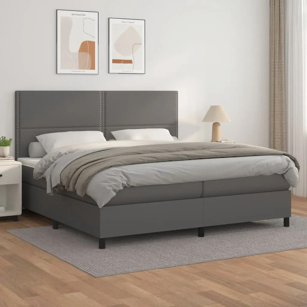 Box spring postel s matrací šedá 200x200 cm umělá kůže
