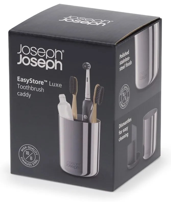 Kelímek na zubní kartáčky z nerezové oceli v leskle stříbrné barvě EasyStore Luxe – Joseph Joseph