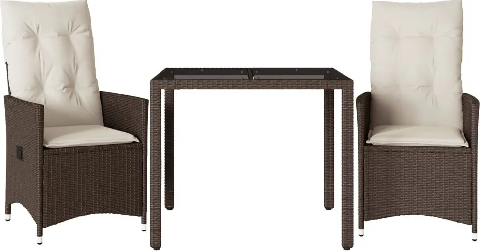 3dílný bistro set s poduškami hnědý polyratan 3276767
