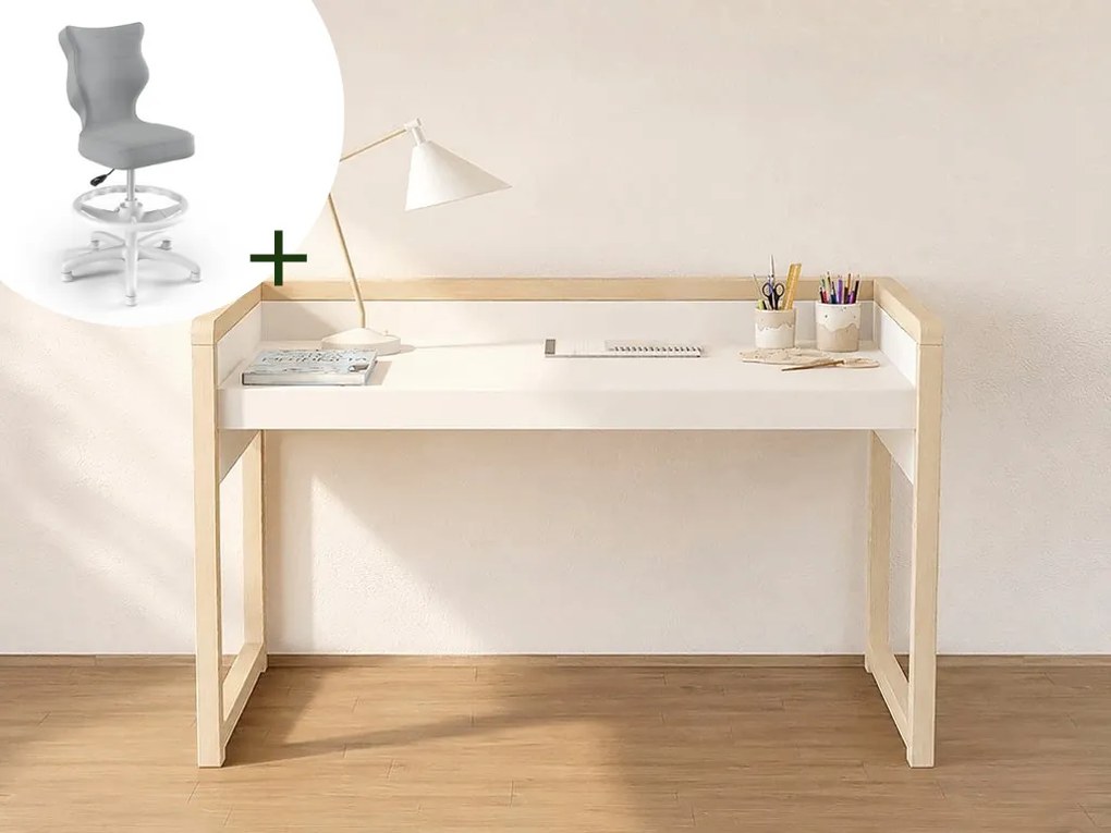 Benlemi Dětský rostoucí stůl STOLLY se dvěma výškami stolu + ergonomická židle ŠEDÁ Zvolte rozměr židle: dítě 133 - 159 cm (výška stolu 71 - 82 cm)