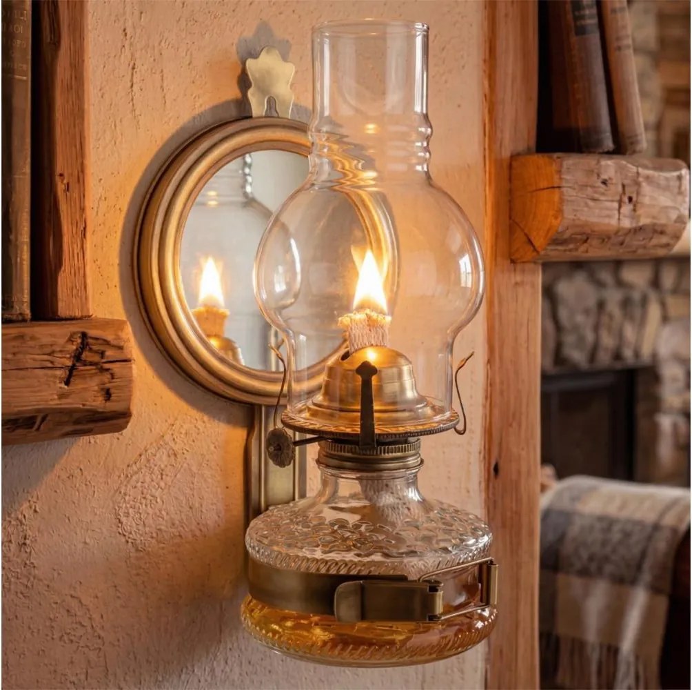 BRILAGI - Petrolejová lampa se zrcadlem MERLIN zlatá/patina
