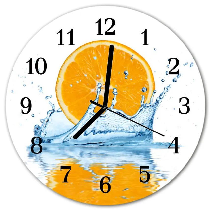 Skleněné hodiny kulaté Oranžová voda fi 30 cm